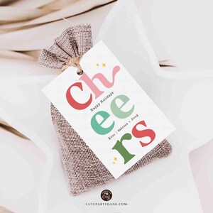Cheers Christmas Gift Tag Printable | Modern Holiday Favor (digital ...