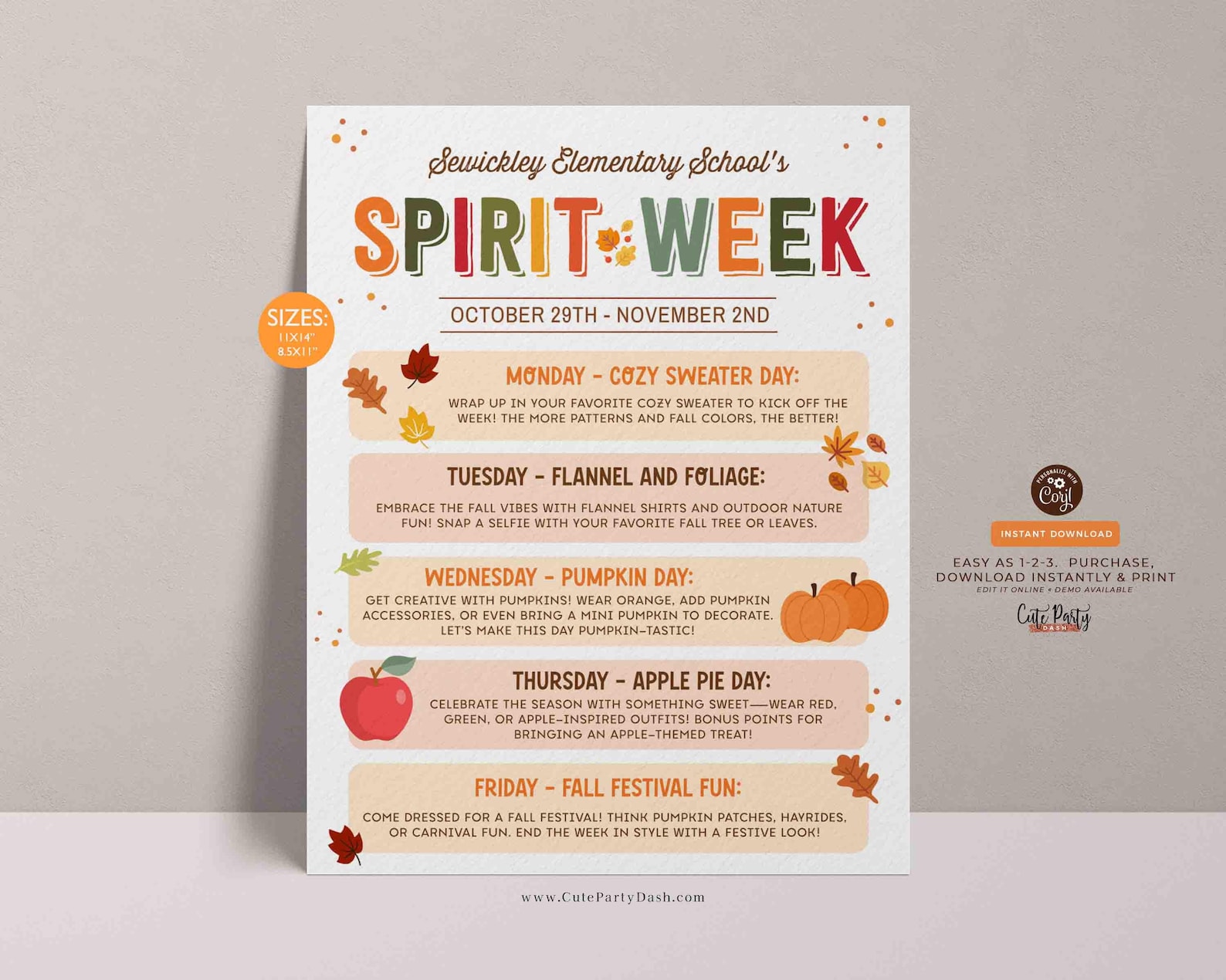 Editable Fall Spirit Week Sign Template: School Event Flyer (digital ...