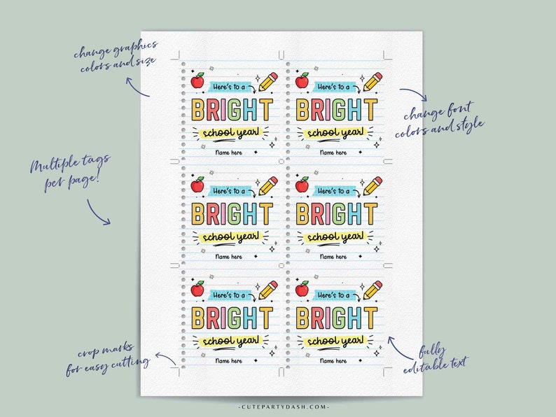 Bright School Year Gift Tag: Editable Template (instant Download) - Etsy