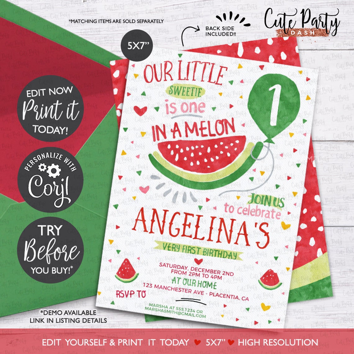 INSTANT DOWNLOAD EDITABLE Watermelon Birthday Invitation One | Etsy
