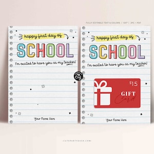 Happy First Day of School Gift Card Holder Editable Welcome Back to ...