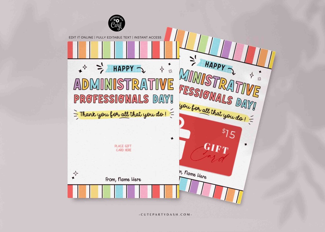 Administrative Professionals Day Gift Card Holder: Printable Thank You ...