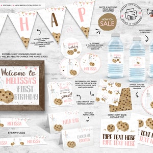 Pink Milk and Cookies Birthday Invitation: Editable 5x7 (digital ...