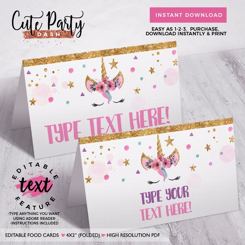 INSTANT DOWNLOAD Editable Unicorn Birthday decorations Gold | Etsy