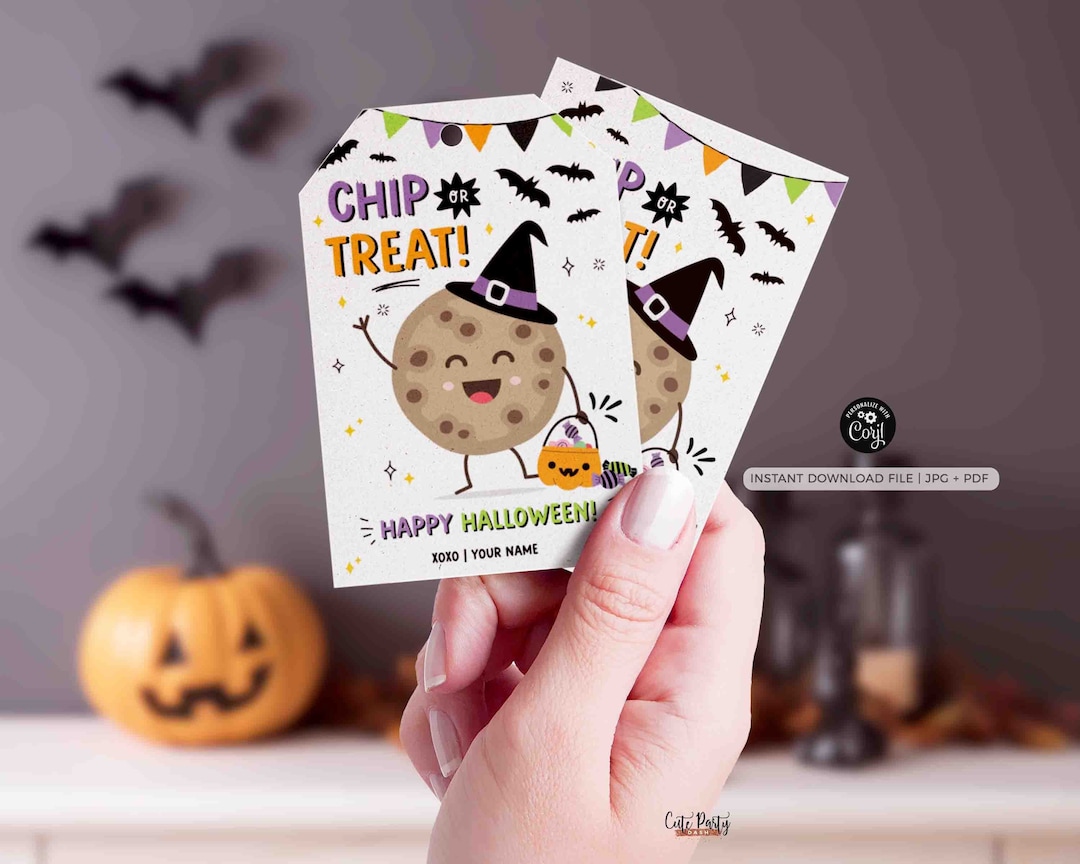 EDITABLE Chip or Treat Halloween Cookie Tag INSTANT DOWNLOAD Trick or ...