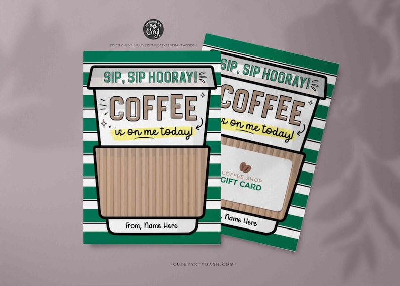 Editable Sip Sip Hooray Coffee Gift Card Holder Template - Etsy