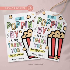 Popcorn Appreciation Gift Tag Popcorn Thank You Teacher Staff School ...