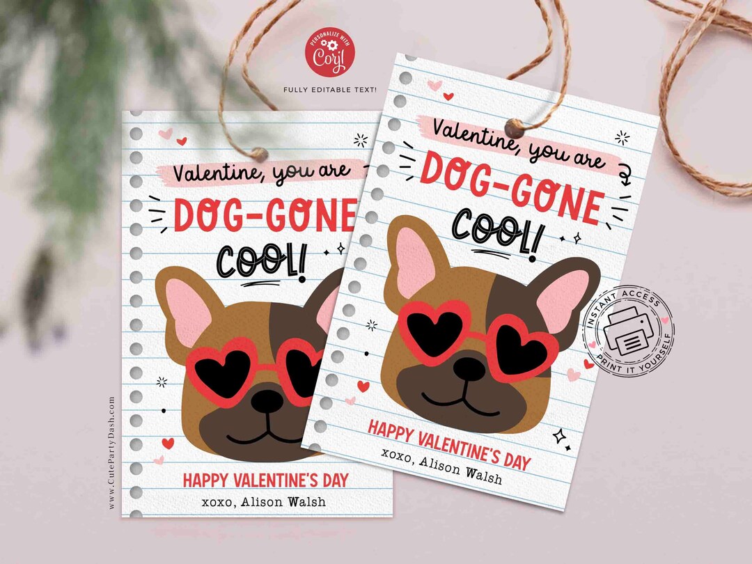 Printable Dog Valentine's Day Cards Printable INSTANT DOWNLOAD ...