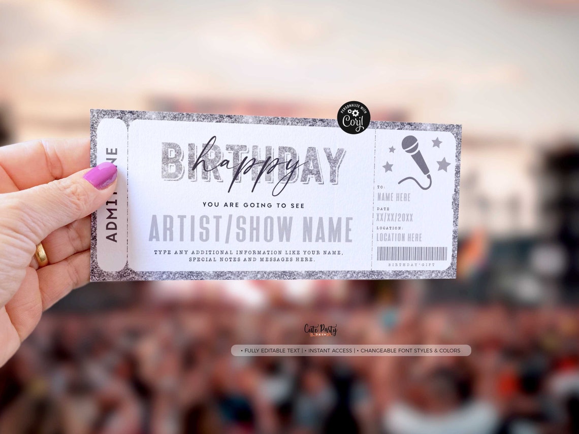 Birthday Gift Concert Ticket Template Editable Surprise - Etsy