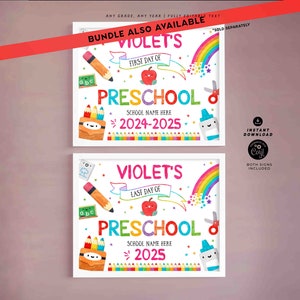 Editable First Day of Preschool Sign Bundle Printable INSTANT DOWNLOAD ...