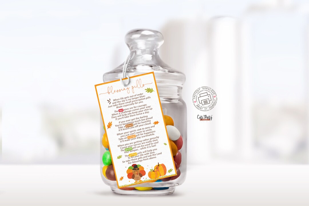 Blessing Pills Gift Tag: Teacher, Staff, Thanksgiving Favor (instant ...