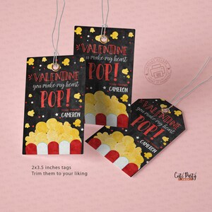 INSTANT DOWNLOAD, Valentine Popcorn Tags, Valentine's Day Card for Kids ...