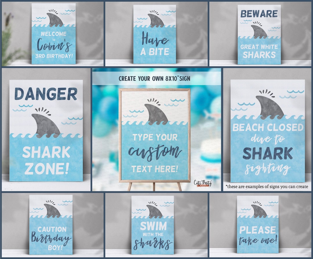 Editable Shark Birthday Party Sign: DIY Beach Theme (digital Download ...