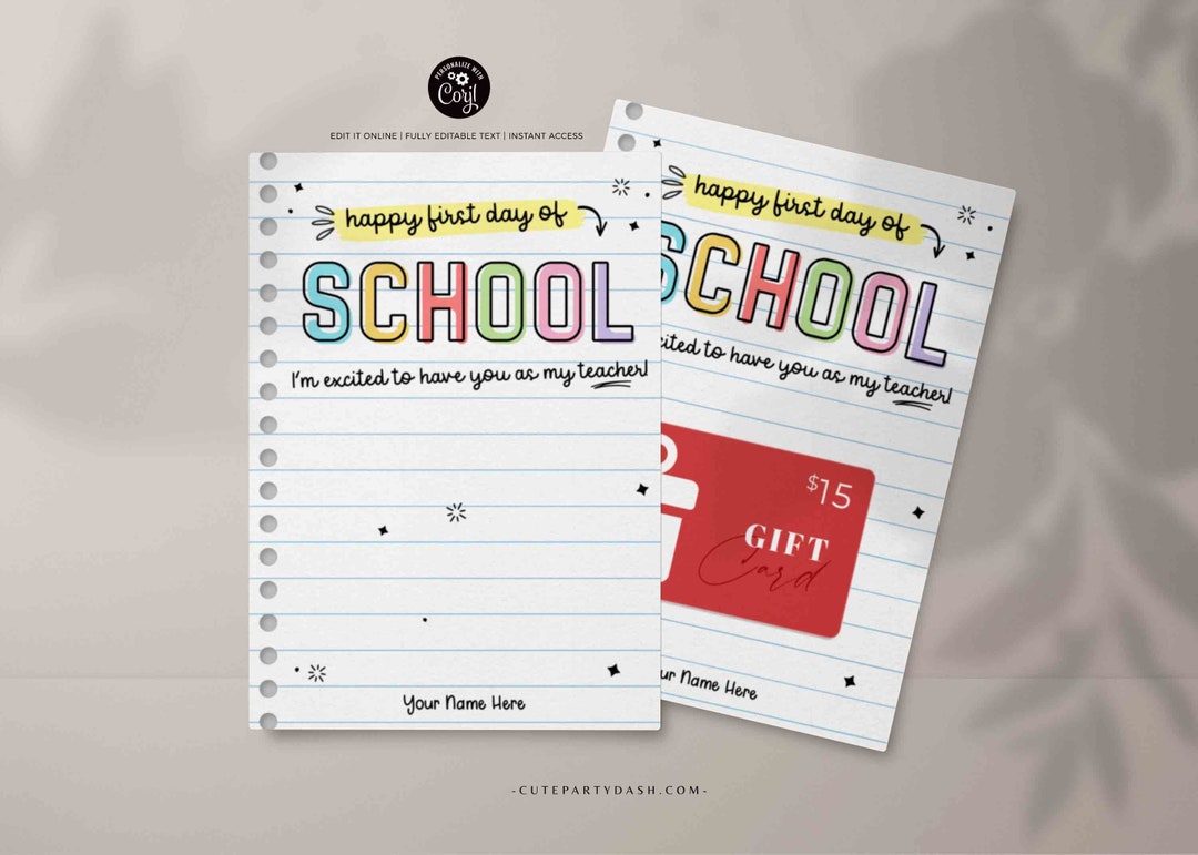 Happy First Day of School Gift Card Holder Editable Welcome Back to ...
