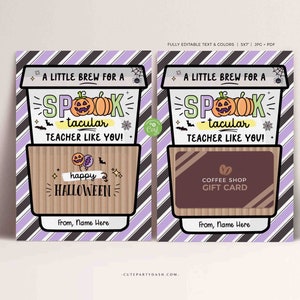 Editable Fall Harvest Teacher Halloween Coffee Gift Card Holder ...