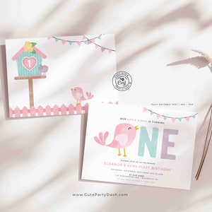 Bird Birthday Invitation Printable INSTANT DOWNLOAD Editable Girl Pink ...