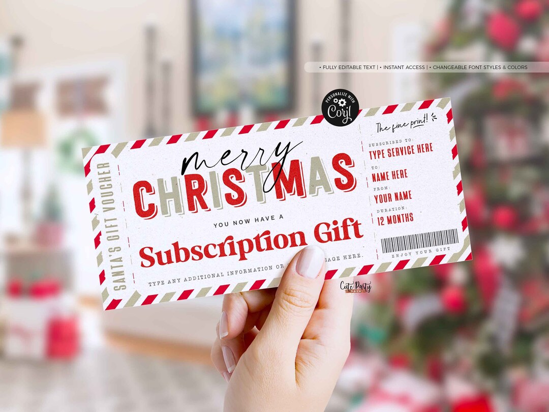 Editable Christmas Subscription Gift Ticket Voucher (instant Download ...