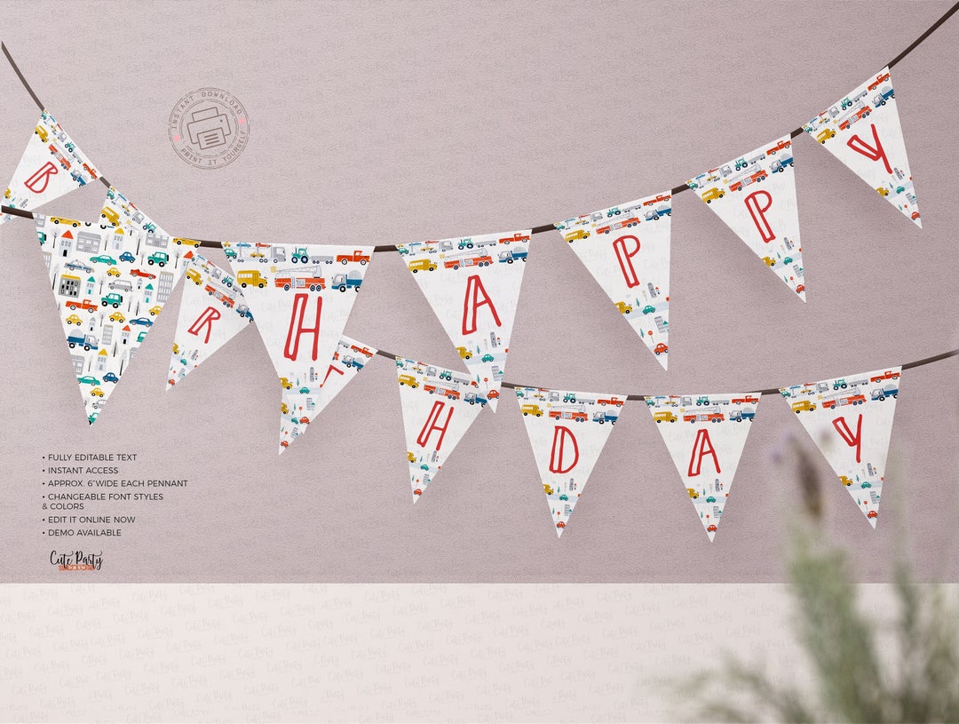 Editable Transportation Birthday Wall Banner, Printable Truck Car ...