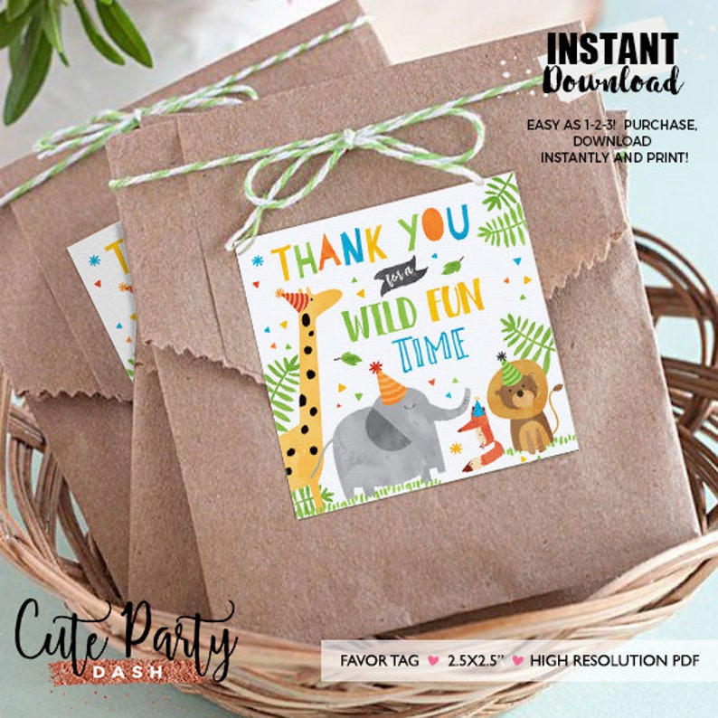 INSTANT DOWNLOAD Party Animals Birthday Favor Tag Zoo Favors - Etsy