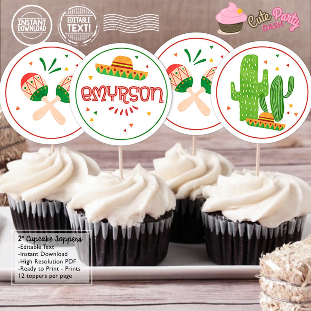 Editable Fiesta Cupcake Toppers: Fiesta Party Decor (instant Download ...