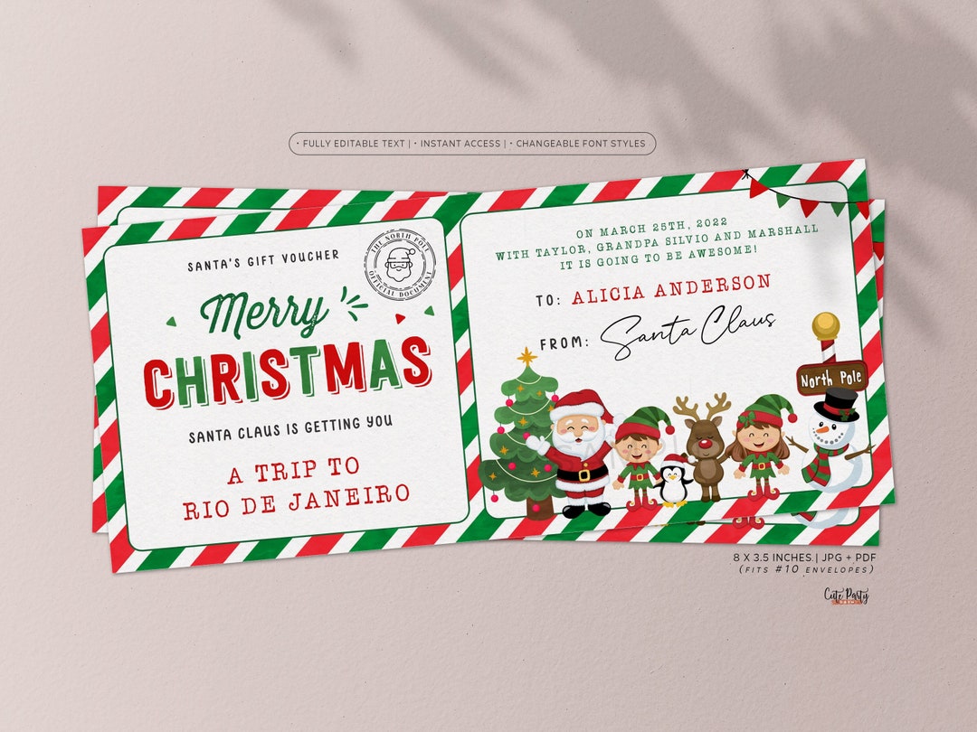 EDITABLE Christmas Santa Gift Certificate Template for Kids, Holidays ...