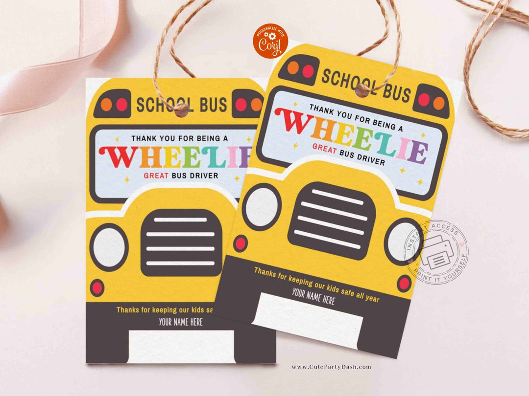 Bus Driver Appreciation Thank You Gift Tag, INSTANT DOWNLOAD, EDITABLE ...