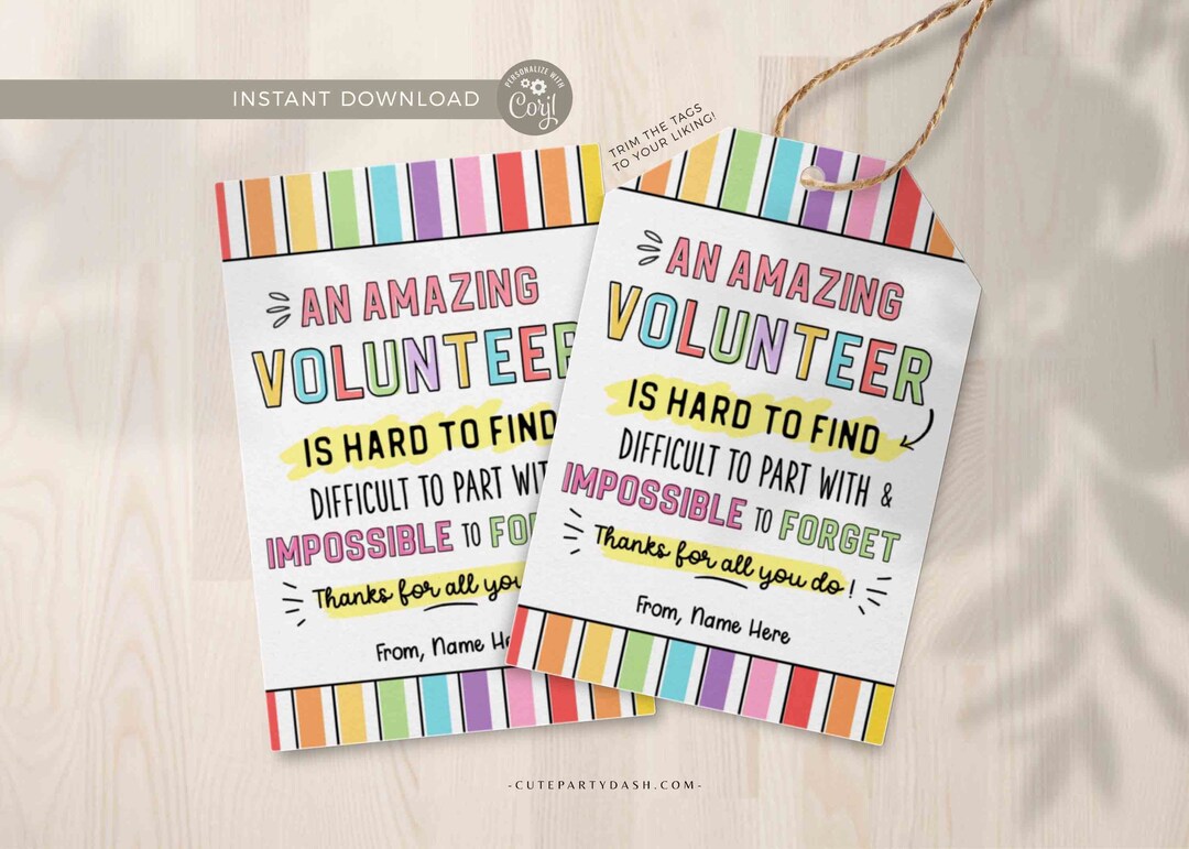 Editable Volunteer Appreciation Gift Tag: Printable Thank You Card ...