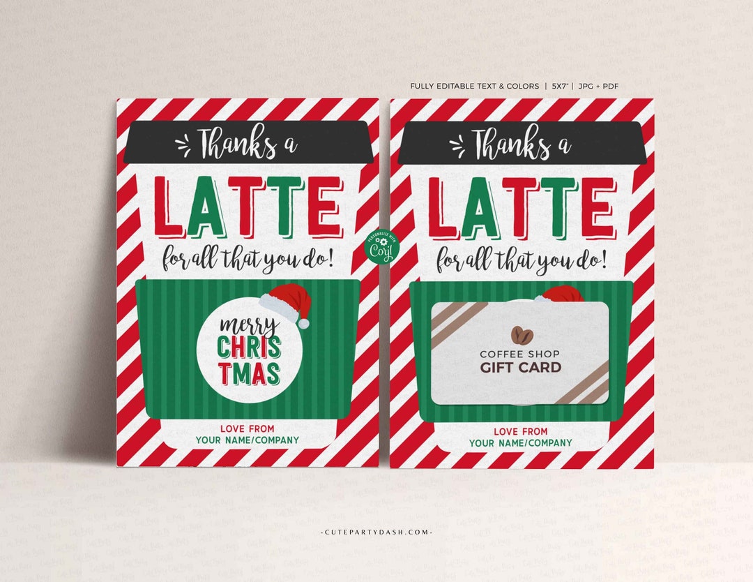 Editable Christmas Thanks a Latte Christmas Coffee Gift Card Holder ...