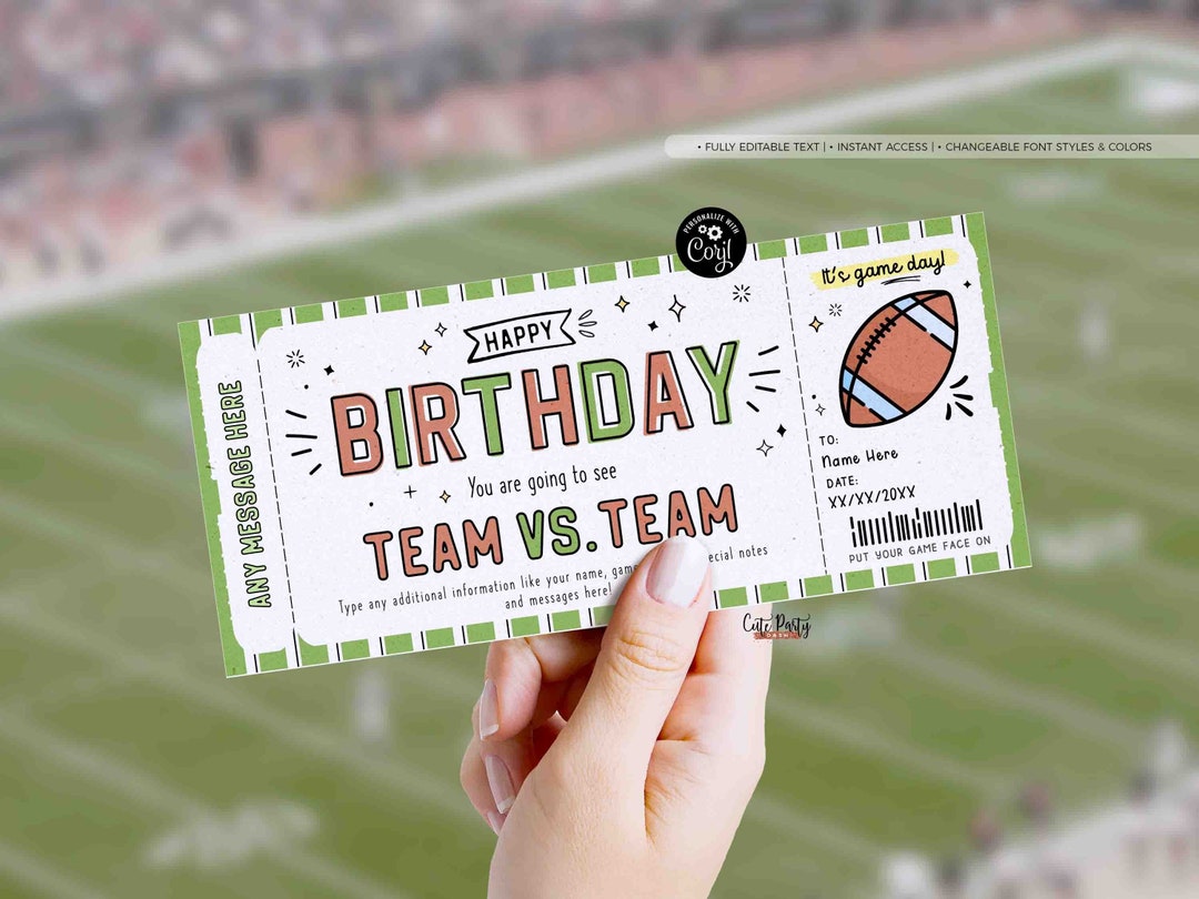 Football Game Ticket Gift Voucher INSTANT DOWNLOAD Editable Template ...
