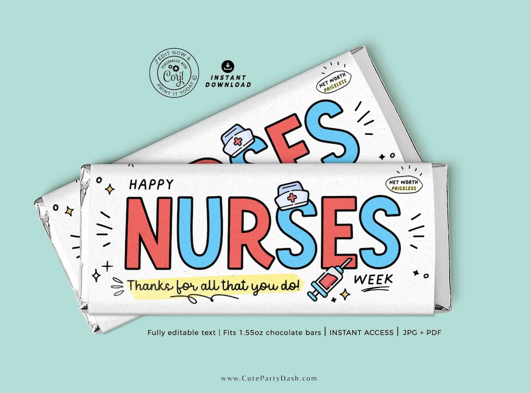 Nurses Week Chocolate Bar Wrapper: Editable Gift (instant Download) - Etsy