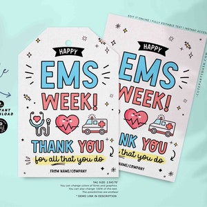 EMS Week Printable Gift Tag INSTANT DOWNLOAD Editable Happy Emergency Medical Services First ...