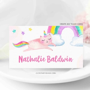Editable Caticorn Food Card, Cat Unicorn Rainbow Party Decor, Food Tent ...