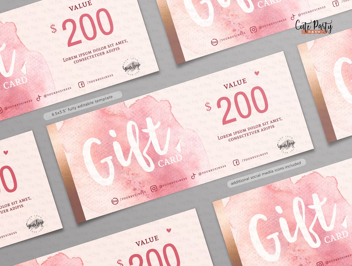 Professional Gift Card Editable Template INSTANT DOWNLOAD - Etsy