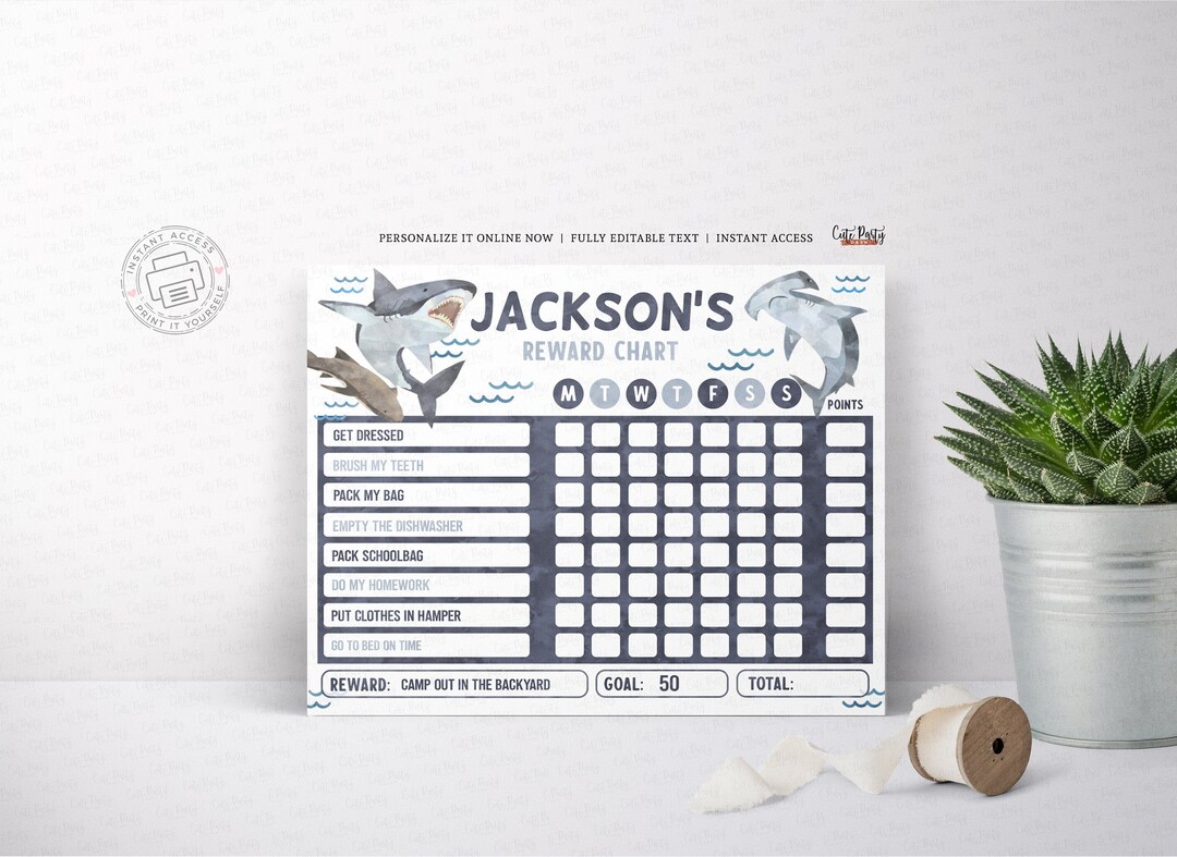 Editable Sharks Reward Chart for Kids, Printable Shark Incentive Chore ...