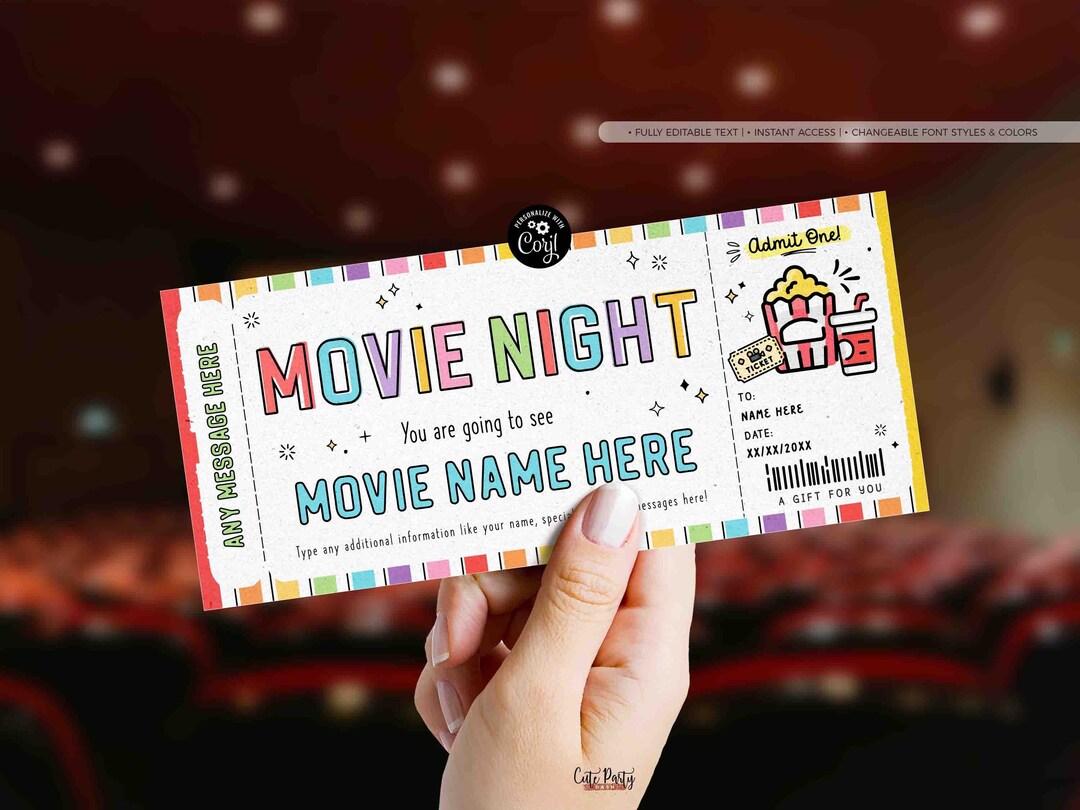 Surprise Movie Ticket Template, Gift Certificate Voucher, Birthday ...