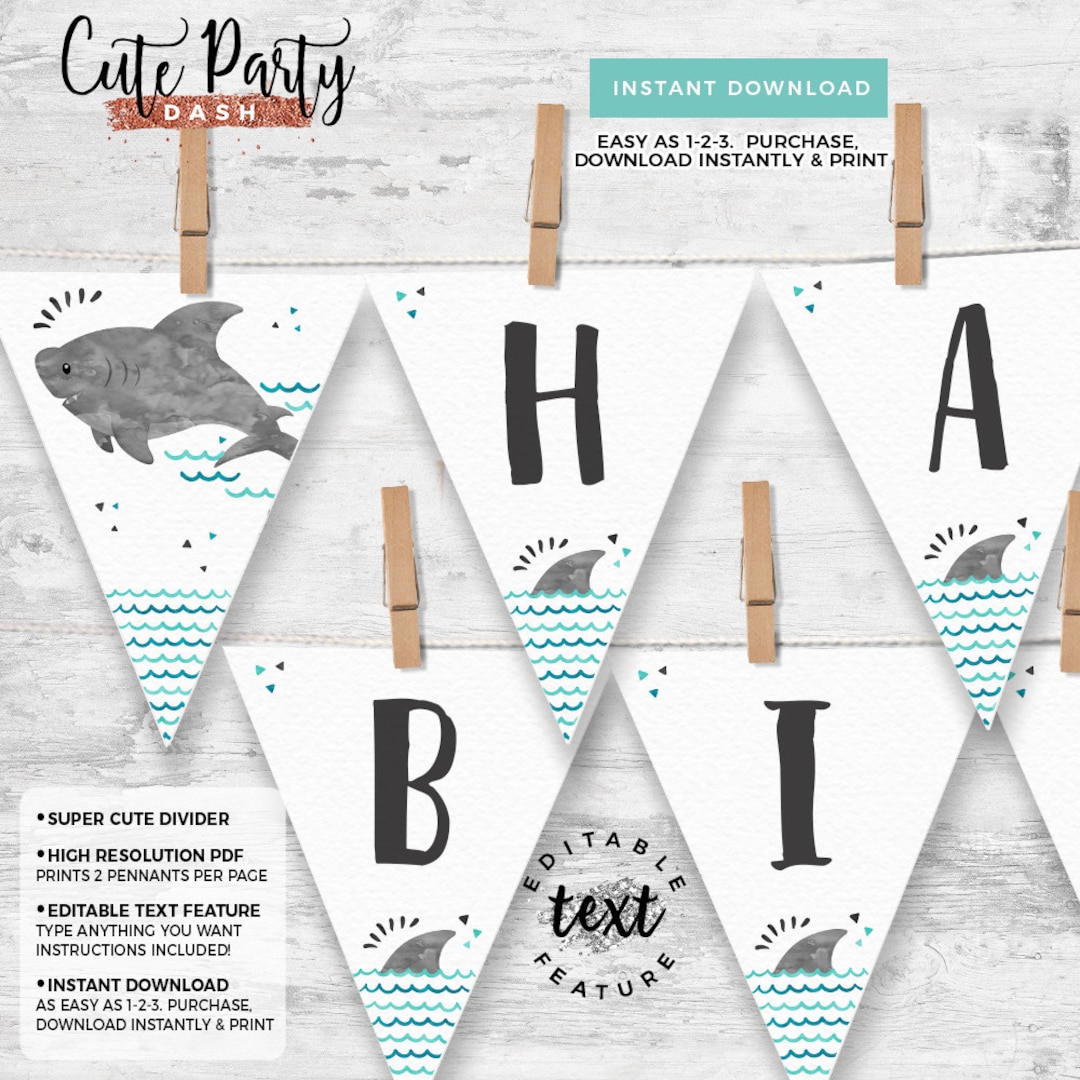 INSTANT DOWNLOAD - EDITABLE Shark Birthday Wall Banner - Summer Shark ...