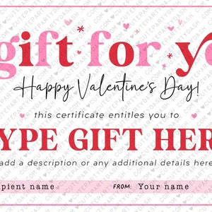 Custom Valentine's Day Gift Certificate Printable INSTANT DOWNLOAD ...