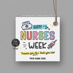 Nurses Week Gift Tags Printable INSTANT DOWNLOAD Editable Colorful ...