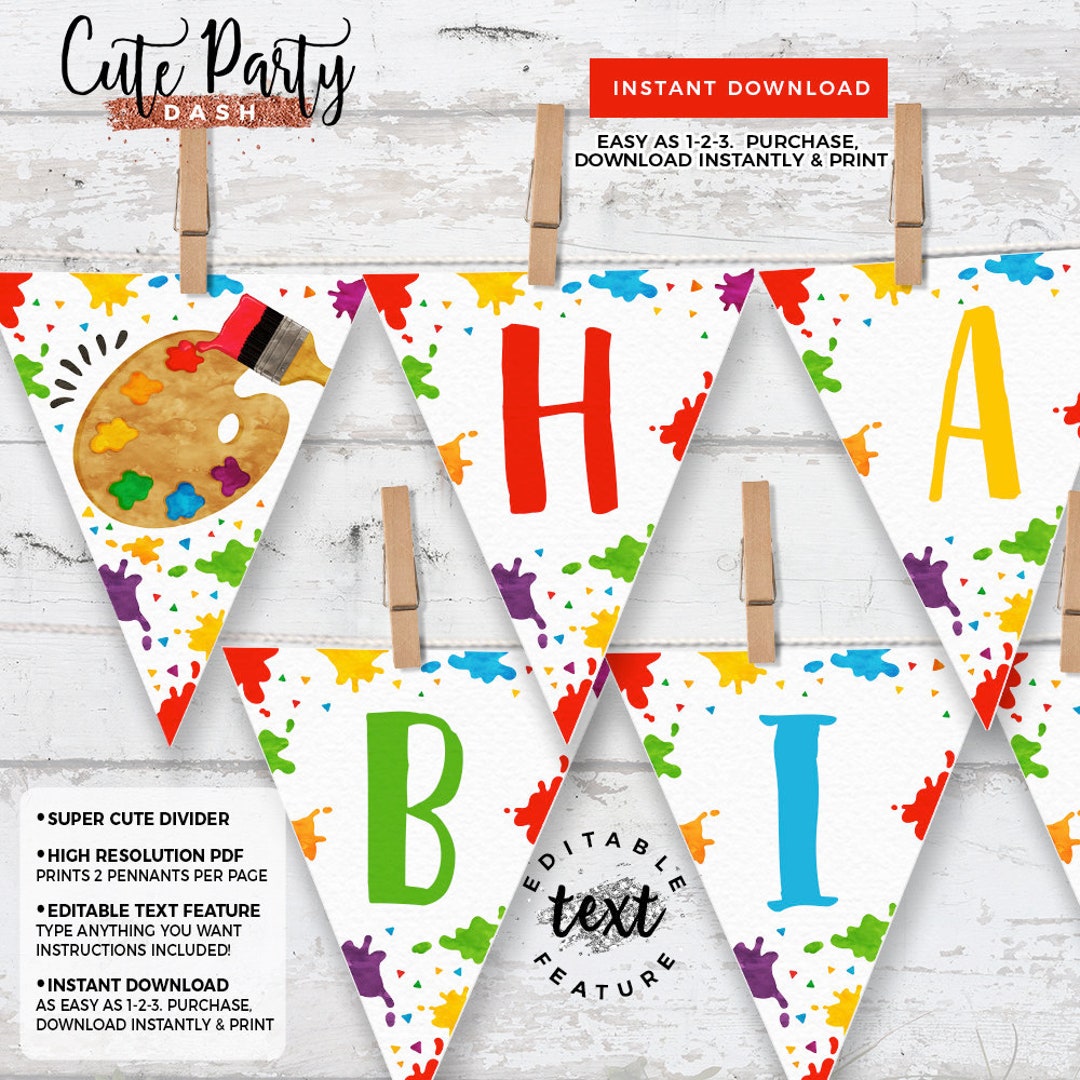 INSTANT DOWNLOAD, EDITABLE Art Party Birthday Decorations, Wall Banner ...