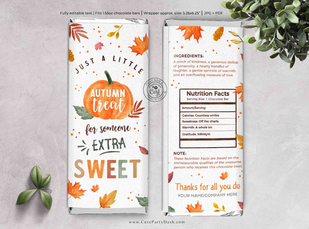Autumn Treat Chocolate Wrapper INSTANT DOWNLOAD Fall Appreciation Gift ...