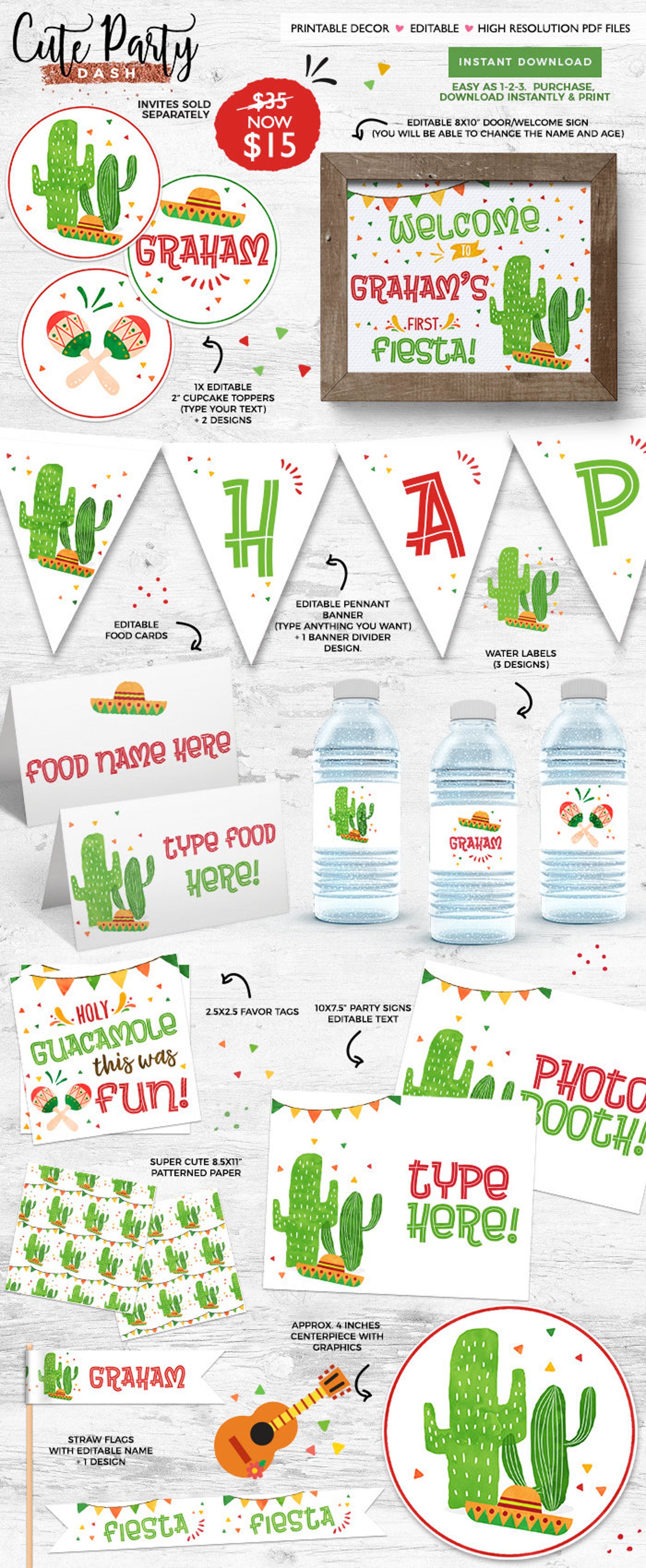 INSTANT DOWNLOAD EDITABLE Fiesta Birthday Decorations | Etsy