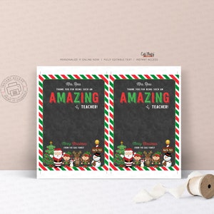 Editable Christmas Thanks for Being an Amazing Teacher Gift Card Holder ...