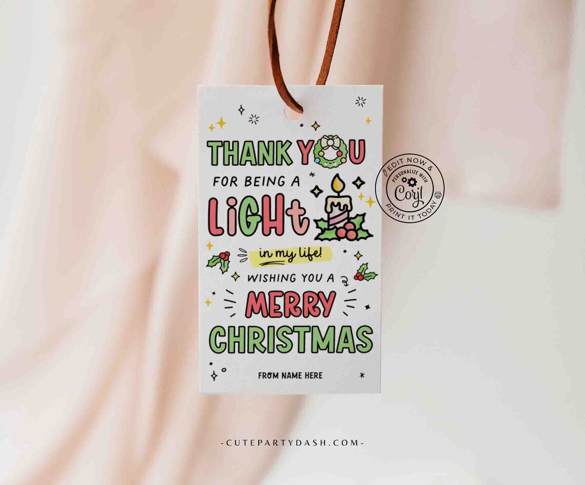Editable Christmas Gift Tag Printable, Holiday Thank You Tags (instant ...