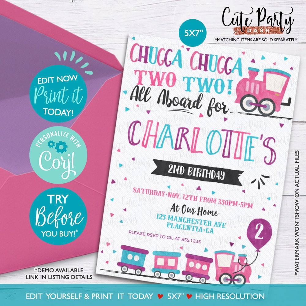 INSTANT DOWNLOAD Chugga Chugga Choo choo Train Girl Birthday | Etsy