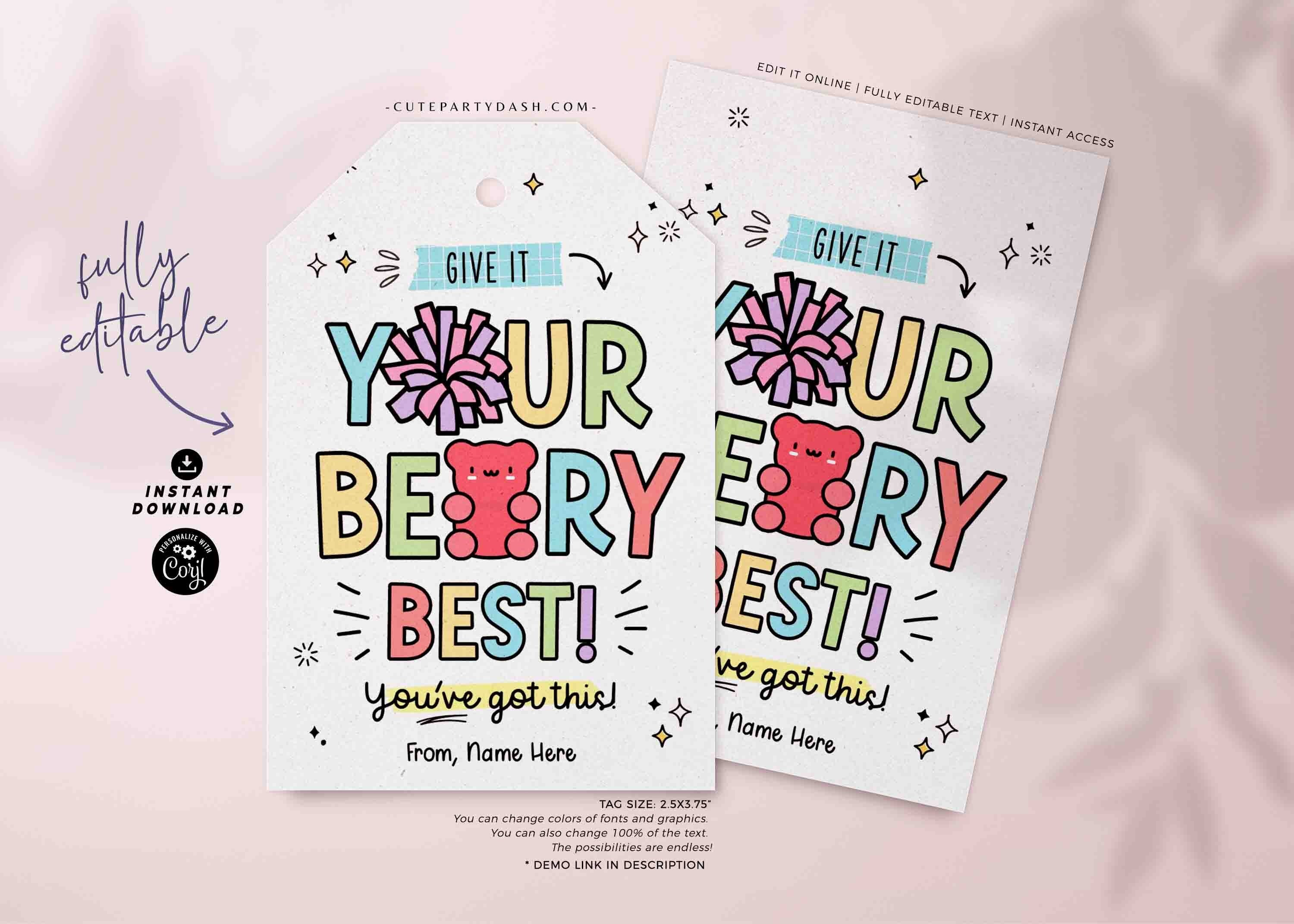 Gummy Bear Good Luck Tag Printable: Team Cheerleader Gift (INSTANT ...