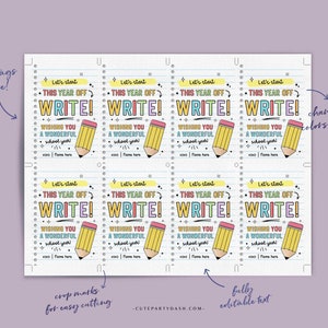 EDITABLE Welcome Back to School Gift Tag Printable Pen Marker First Day ...