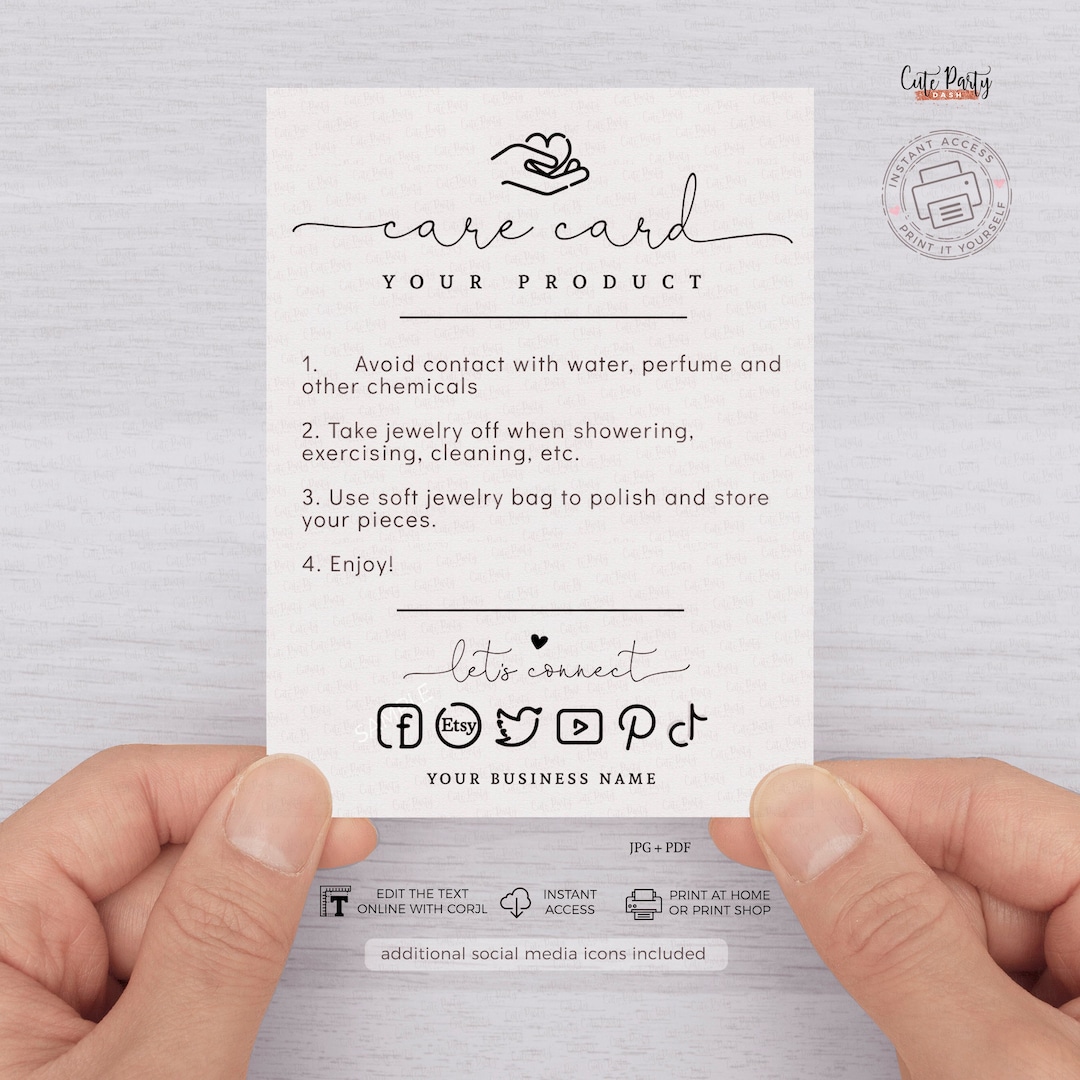 INSTANT DOWNLOAD Printable Care Card Instructions, Product Care Card ...