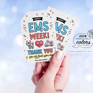 EMS Week Printable Gift Tag INSTANT DOWNLOAD Editable Happy Emergency ...