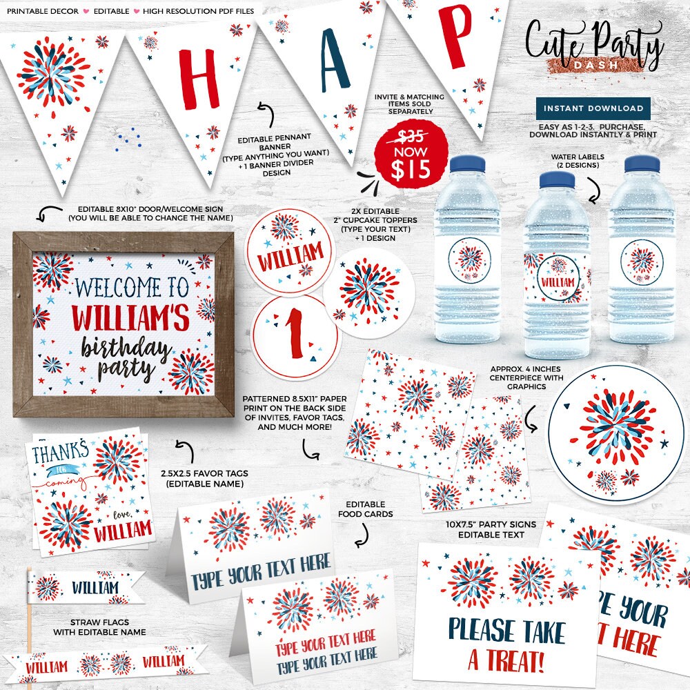 INSTANT DOWNLOAD EDITABLE 4th of July Cupcake Toppers - Etsy