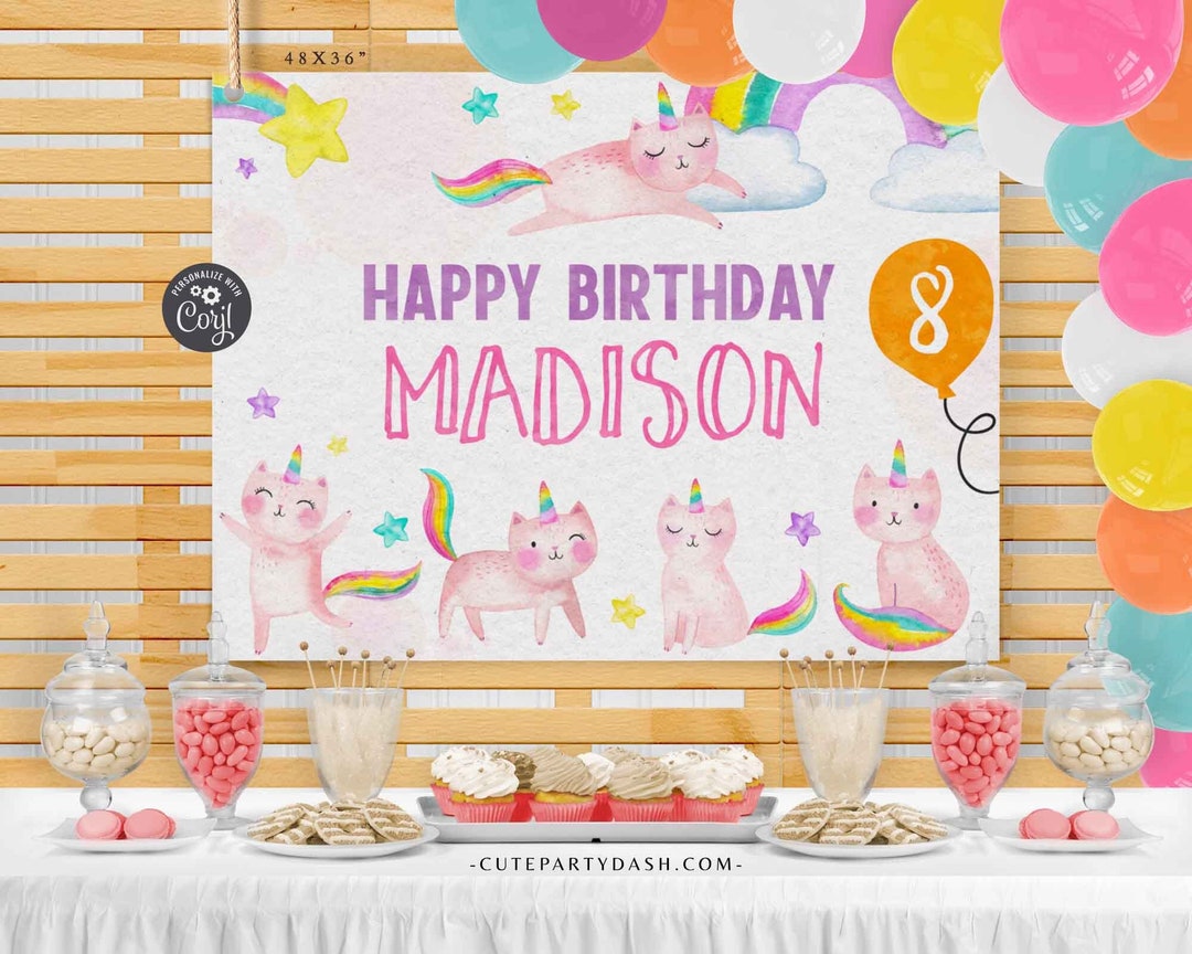 INSTANT DOWNLOAD, Caticorn Birthday Backdrop, Wall Sign, Birthday ...